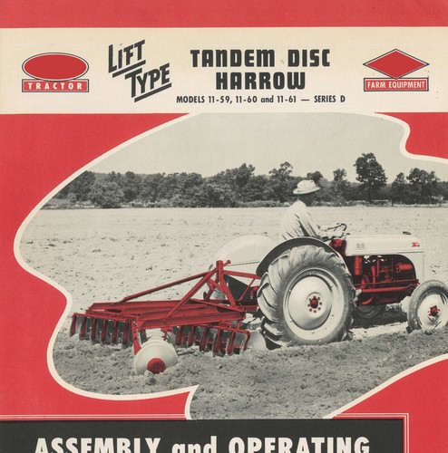 Ford Dearborn Tandem Disc Harrow 3pt Hitch Owners Manual 8n 2n 9n 11-59 ...