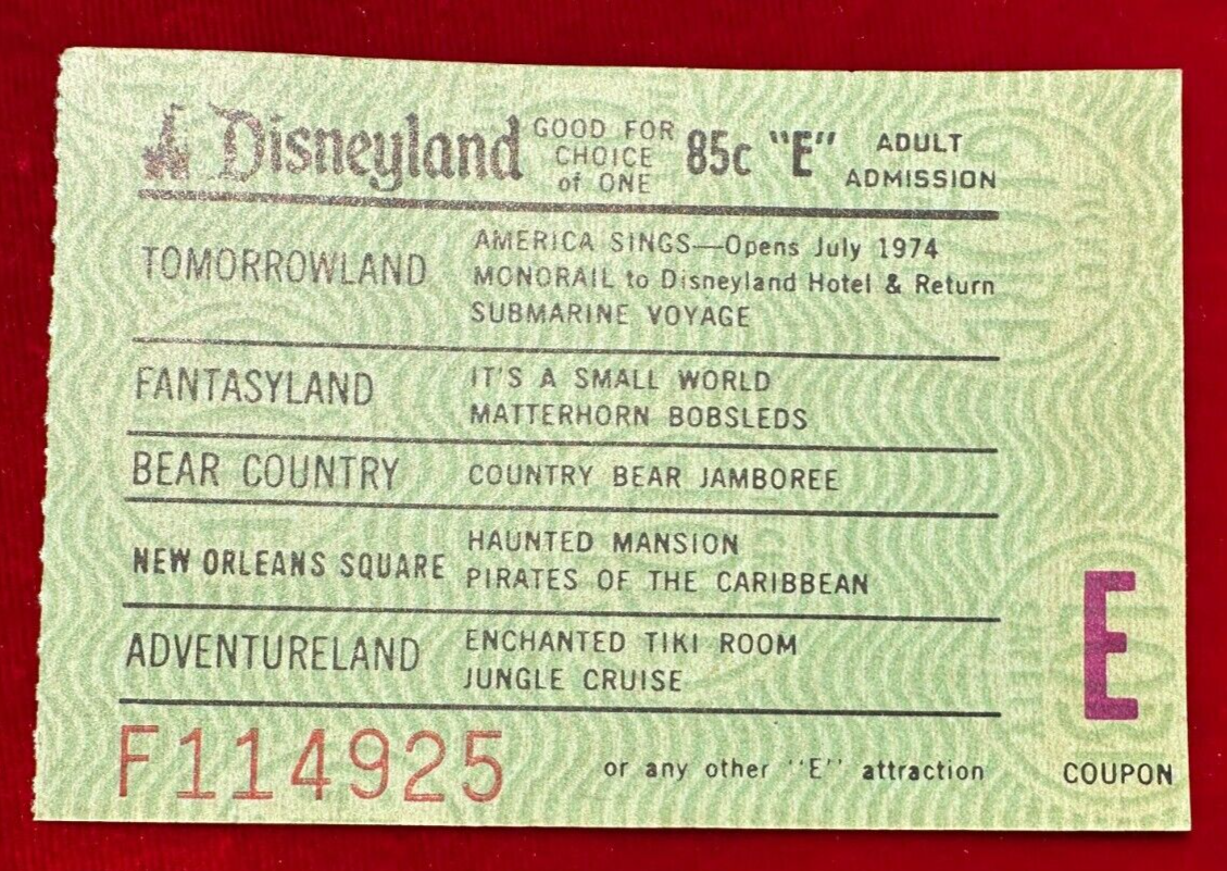 Disneyland Tickets 1974