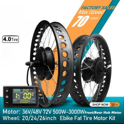 20-26" E-bike Fat Tire Conversion Kit 48V 500-3000W Front/Rear Hub ...