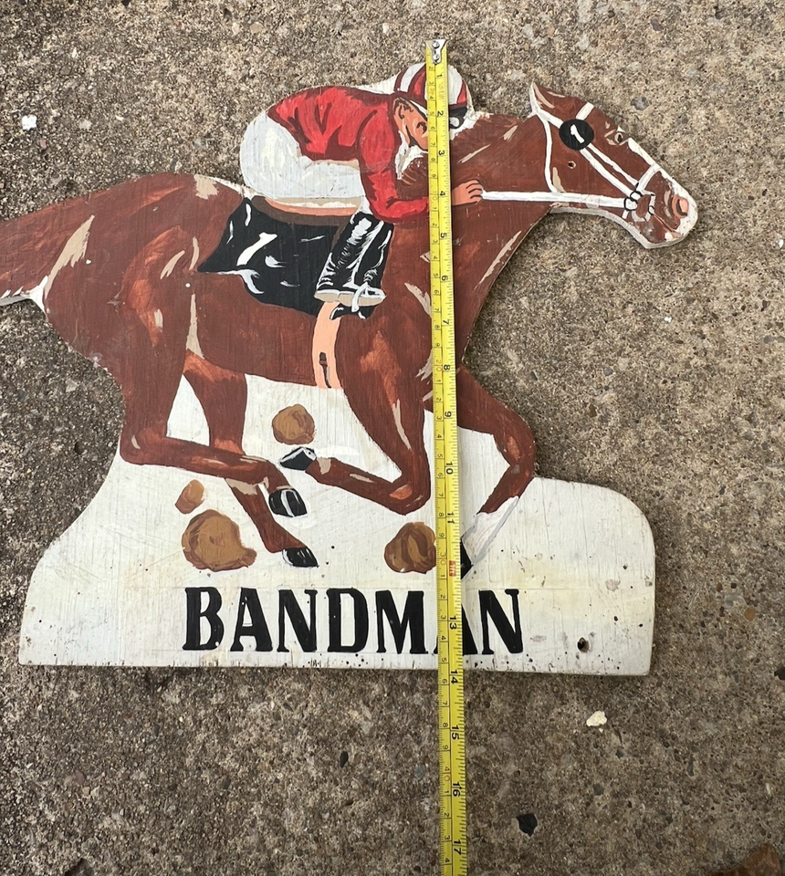 Old Vintage Wood HORSE Racing Stable Topper Derby SIGN Art HORSES Hand ...