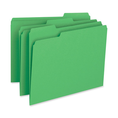 Business Source File Folder, 11pt, Assorted Tabs, 100 per Box, Green ...