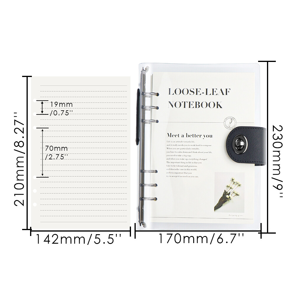 Clear A5 Refillable Notebook Binder with 90 Sheet Lined Paper Lock ...