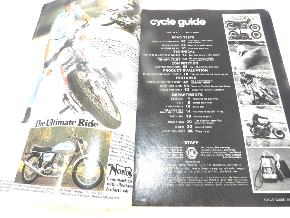 July 1975 Cycle Guide Magazine Honda CB750F | eBay
