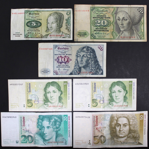 Lot Of 7 Vintage Central Bank Of Germany Notes 1960 - 1993 : 5 10 20 50 ...