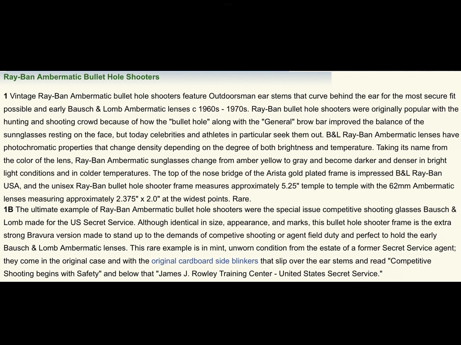 Extremely Rare Vintage Ray-Ban Ambermatic Bulled Hole Shooters – S Men ...