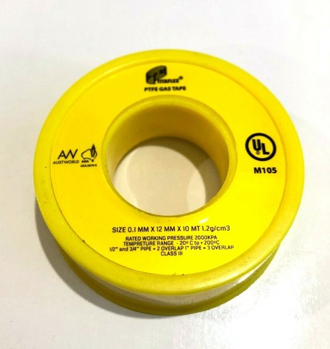 20Pk M105 10m Yellow Water & Gas PTFE Teflon Plumbing Thread Seal Tape ...