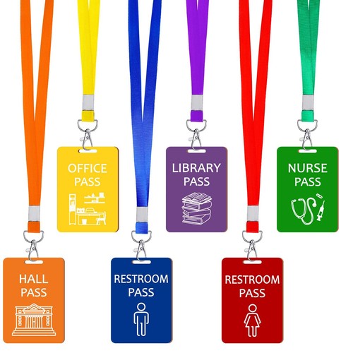 6 Sets Hall Pass Lanyards and School Passes Set Unbreakable Wooden ...