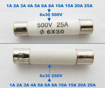 100pcs 6x30 Ceramics Fuse 6x30mm 250V 500V Quick Fast Blow Ceramics ...