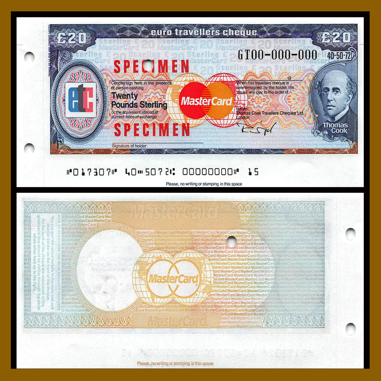 MasterCard Travelers Cheque 20 Dollars Pounds 50 Mark 200 Franc (4 Pcs ...