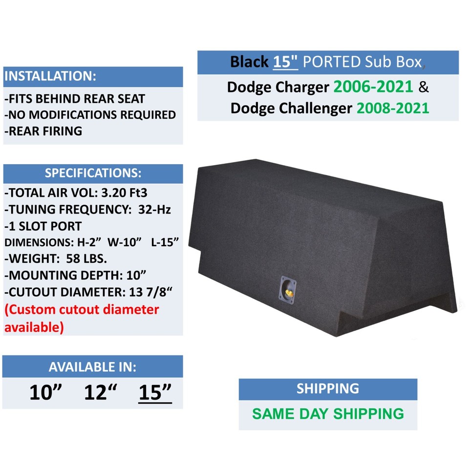 2008-2021 Dodge Challenger 15" Single PORTED Sub Box Subwoofer ...