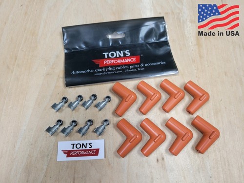 Set of 8 Orange Race High Temp Spark Plug Wire 90 right angle Boot ...