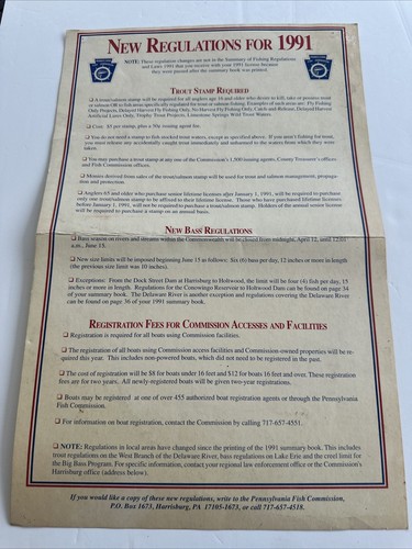 Pennsylvania Fish Commission New Regulations For 1991 Trout Stamp ...
