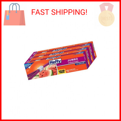 Hefty Slider Jumbo Storage Bags, 2.5 Gallon Size, 15 Count (Pack of 3 ...