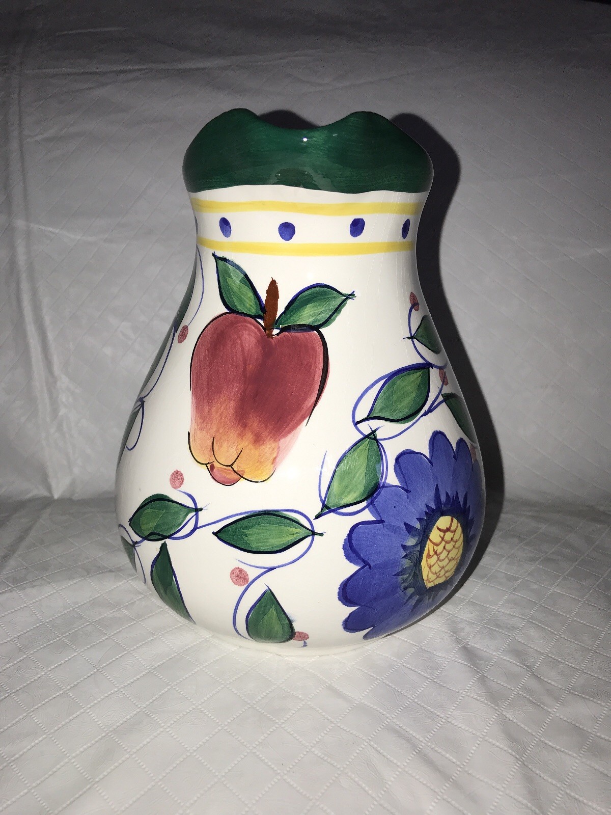 BELLA CASA BY GANZ CERAMIC GLAZED 7 ½” TALL PITCHER FRUIT DESIGN VASE ...