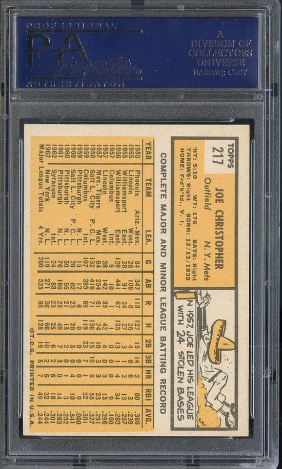 1963 TOPPS #217 JOE CHRISTOPHER PSA 7 METS NICELY CENTERED *K3514 | eBay