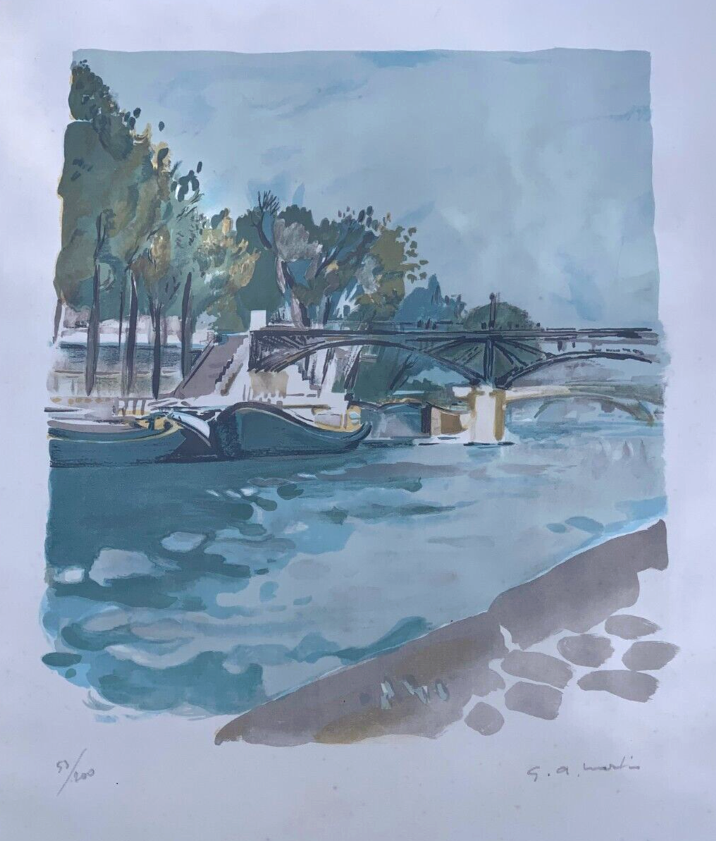 GILBERT MARTIN LITHOGRAPH RIVER BARGES CHRISTIE'S COA ATELIER GOURDON ...