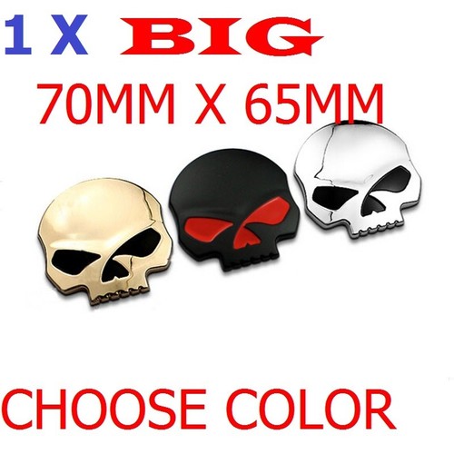 SKULL METAL EMBLEM BADGE STICK-ON CAR BIKE HD 4WD SUV UTE HELMET ...