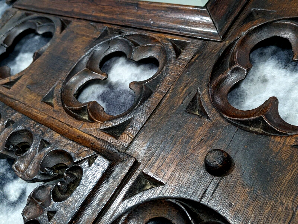 15th Century Gothic Carved Oak Wood Quatrefoil Tracery Panel Antique ...