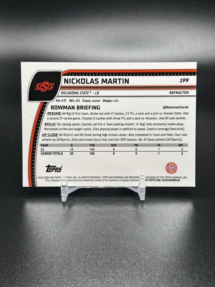 2024 Bowman U Chrome Nickolas Martin 1st Refractor Refractor Oklahoma ...