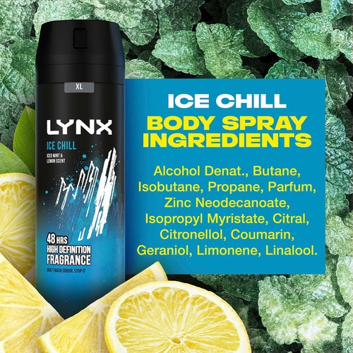 Lynx XL Ice Chill 48H Fresh Iced Mint & Lemon Scent Body Spray ...