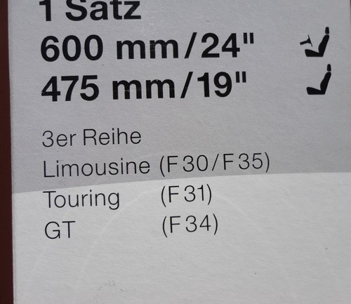 NEW GENUINE BMW Wiper Blade Set Front Side OEM 61612241375 F30 F31 F34 ...