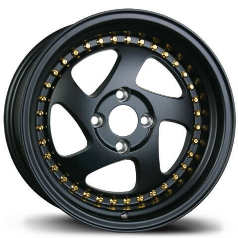 AVID1 AV19 15x8 4x100 25 Black Gold Rivets Wheels(4) 73.1 15" inch Rims ...