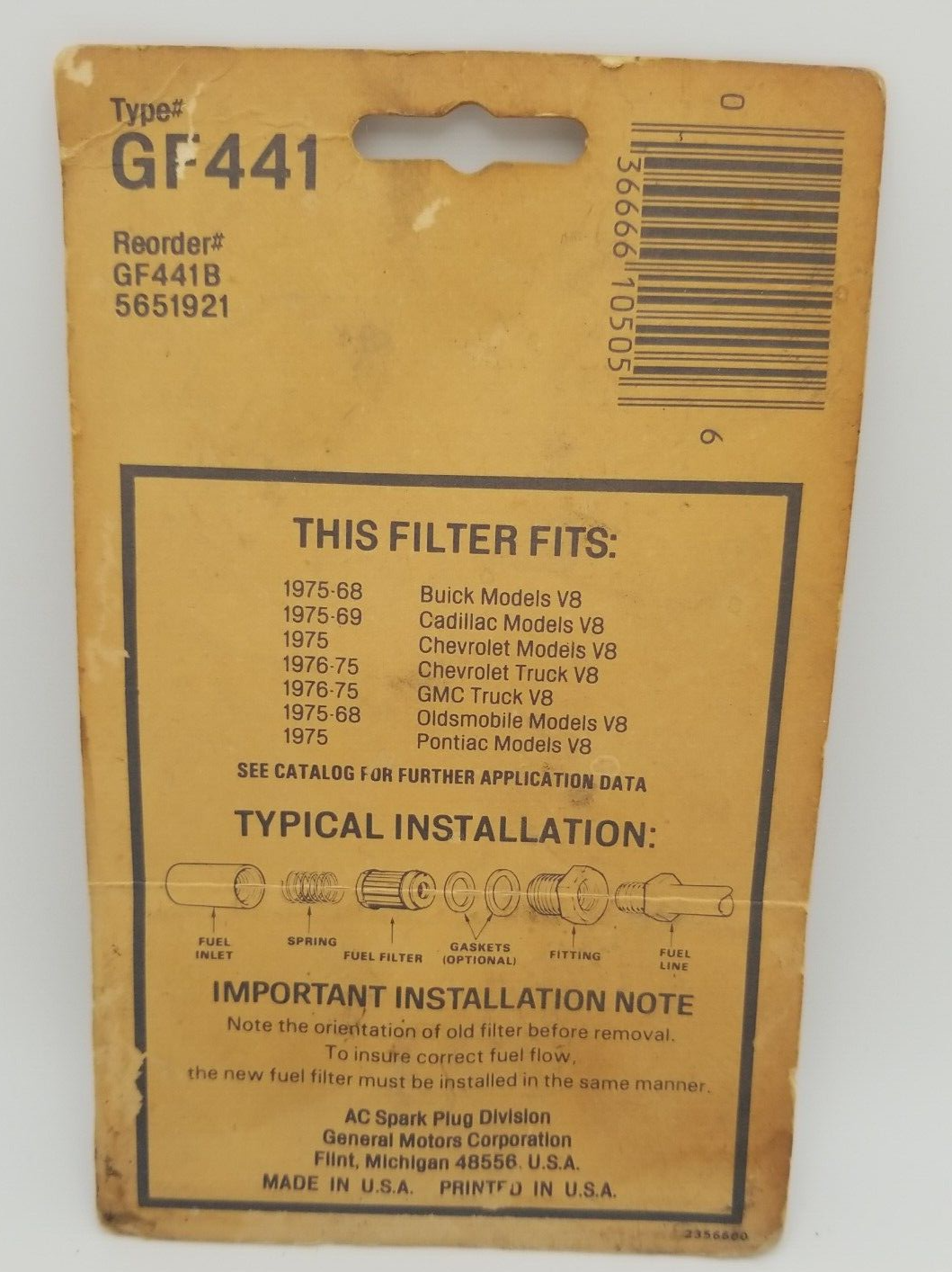 GF441 AC Delco Gas Filter New Old Stock -See Photos - Reorder #GF441B ...