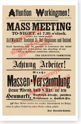 Chicago Haymarket Affair Riots 1886 Mass Meeting Rally Bilingual Poster ...