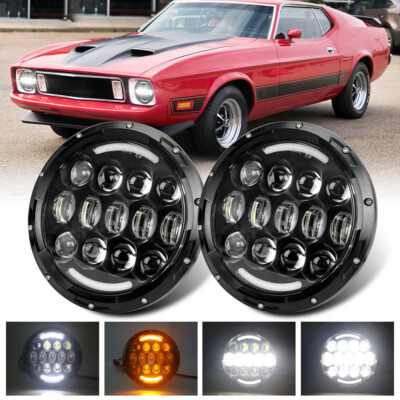 Pair For Ford Mustang 1964-1973 6014 DOT 7" Round Halo LED Headlights ...