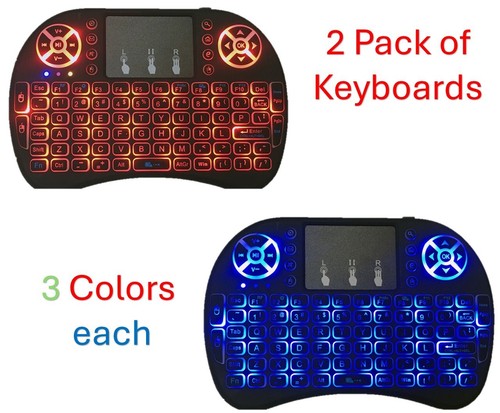 2 X Mini 3 color Backlit Keyboards Wireless Keyboard for PI, TV Box ...