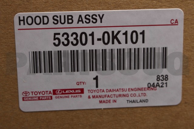 53301-0k101 Toyota Hood Sub-assy 533010K101 Genuine OEM Part for sale ...