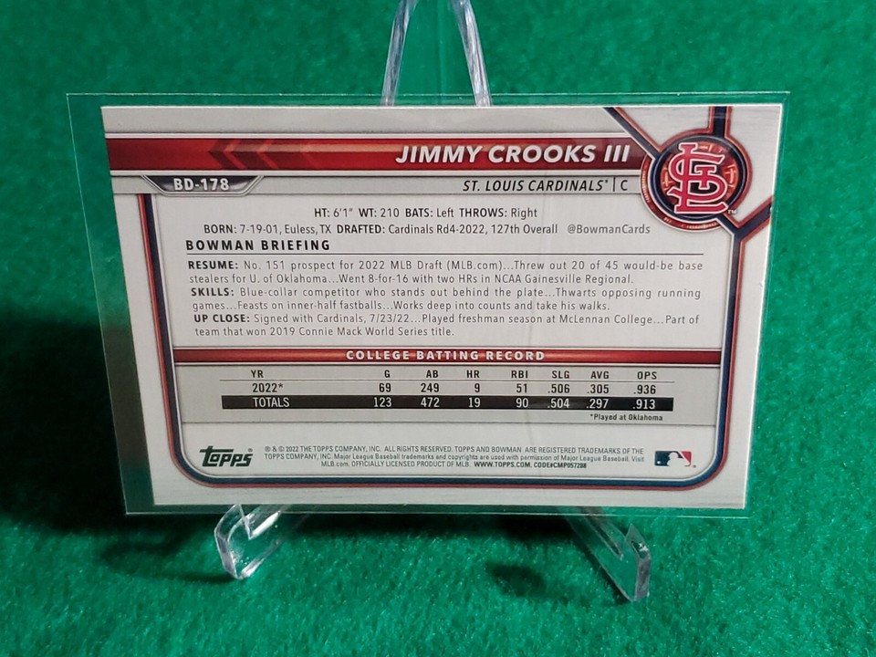 2022 Bowman Draft Baseball Jimmy Crooks III Rookie St. Louis Cardinals ...