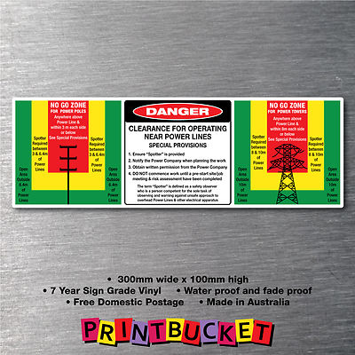 Clearance for operating near power lines sticker 300mm water/fade proof ...