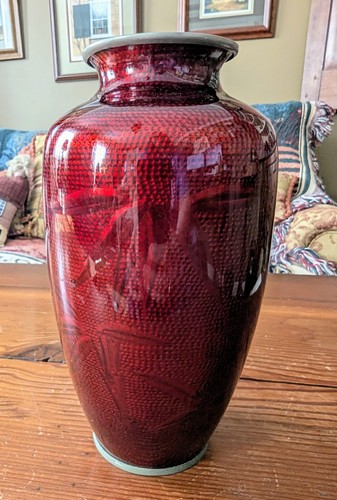 Vintage Japanese Akasuke Pigeon Blood Red Cloisonné Ginbari Floral ...