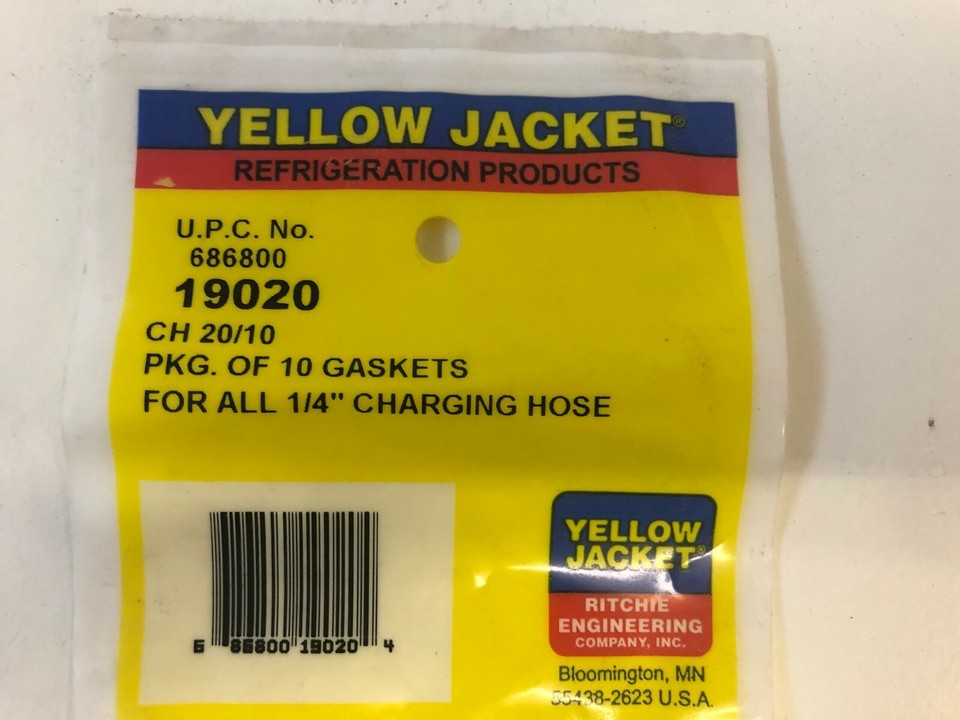 Yellow Jacket Refrigeration Products 19020 10 gaskets 1/4" charging ...