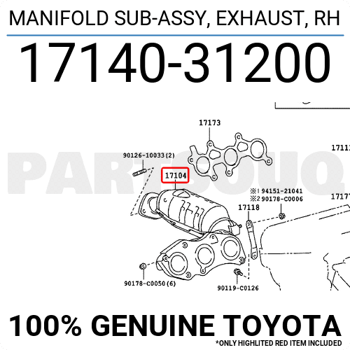 1714031200 Genuine Toyota MANIFOLD SUB-ASSY, EXHAUST, RH 17140-31200 | eBay