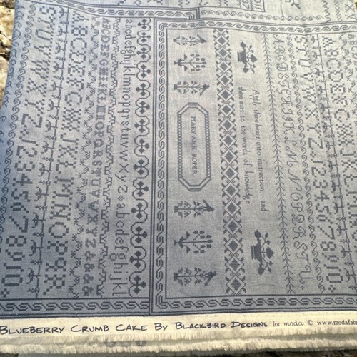 Moda Blue Gray Alphabet Sampler Cotton Fabric Blackbird Designs Print 3 ...