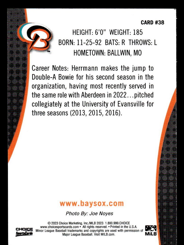 Forrest Herrmann 2023 Choice Bowie Baysox #38 Bowie Baysox | eBay