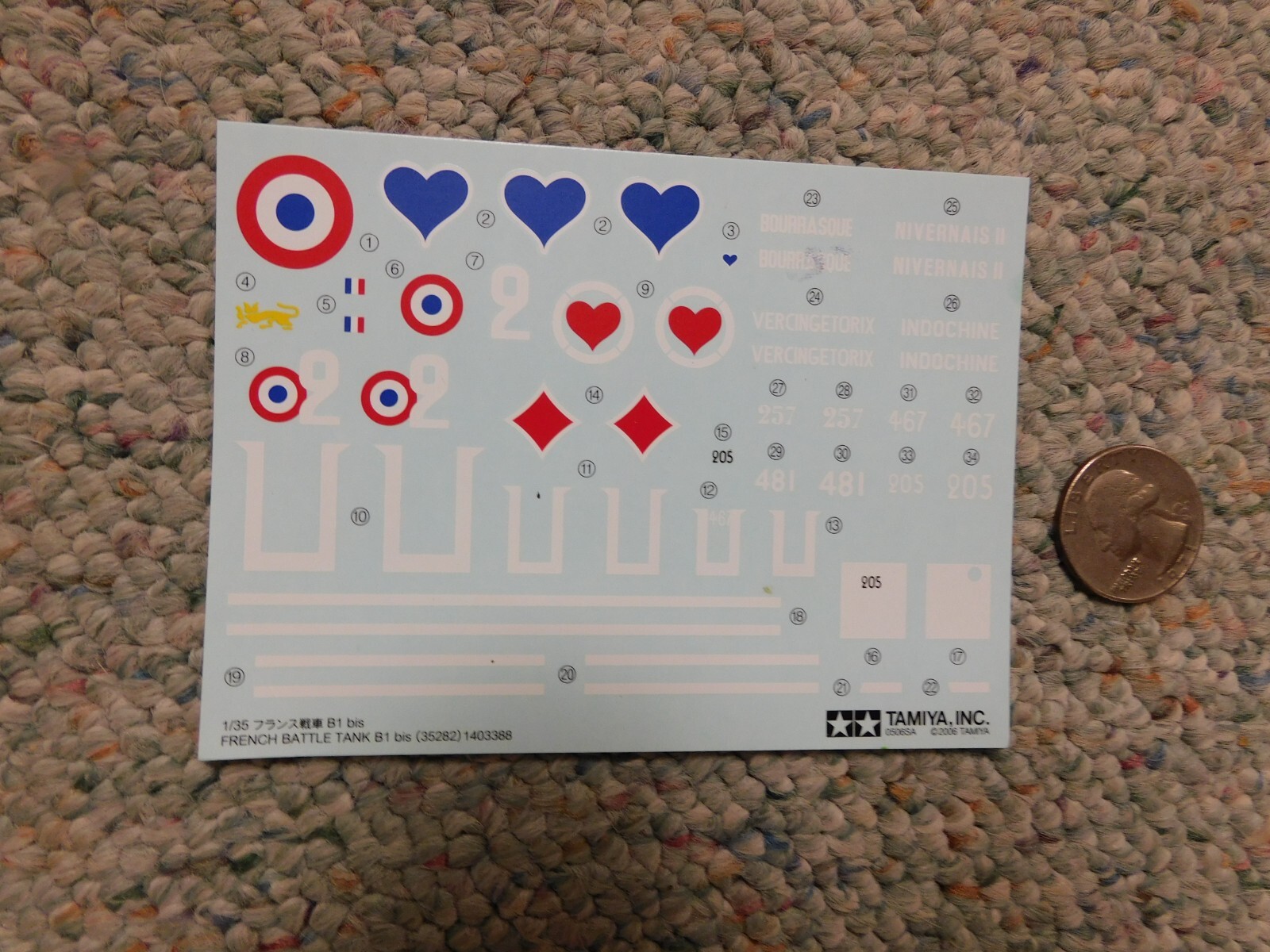 Tamiya decals 1/35 Kit# 282 French Battle Tank B1 bis ZZ345 | eBay