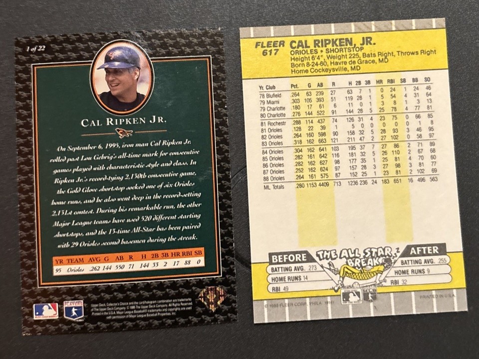1989 Fleer Upper Deck Baseball Card Cal Ripken Jr Mint Raw | eBay UK