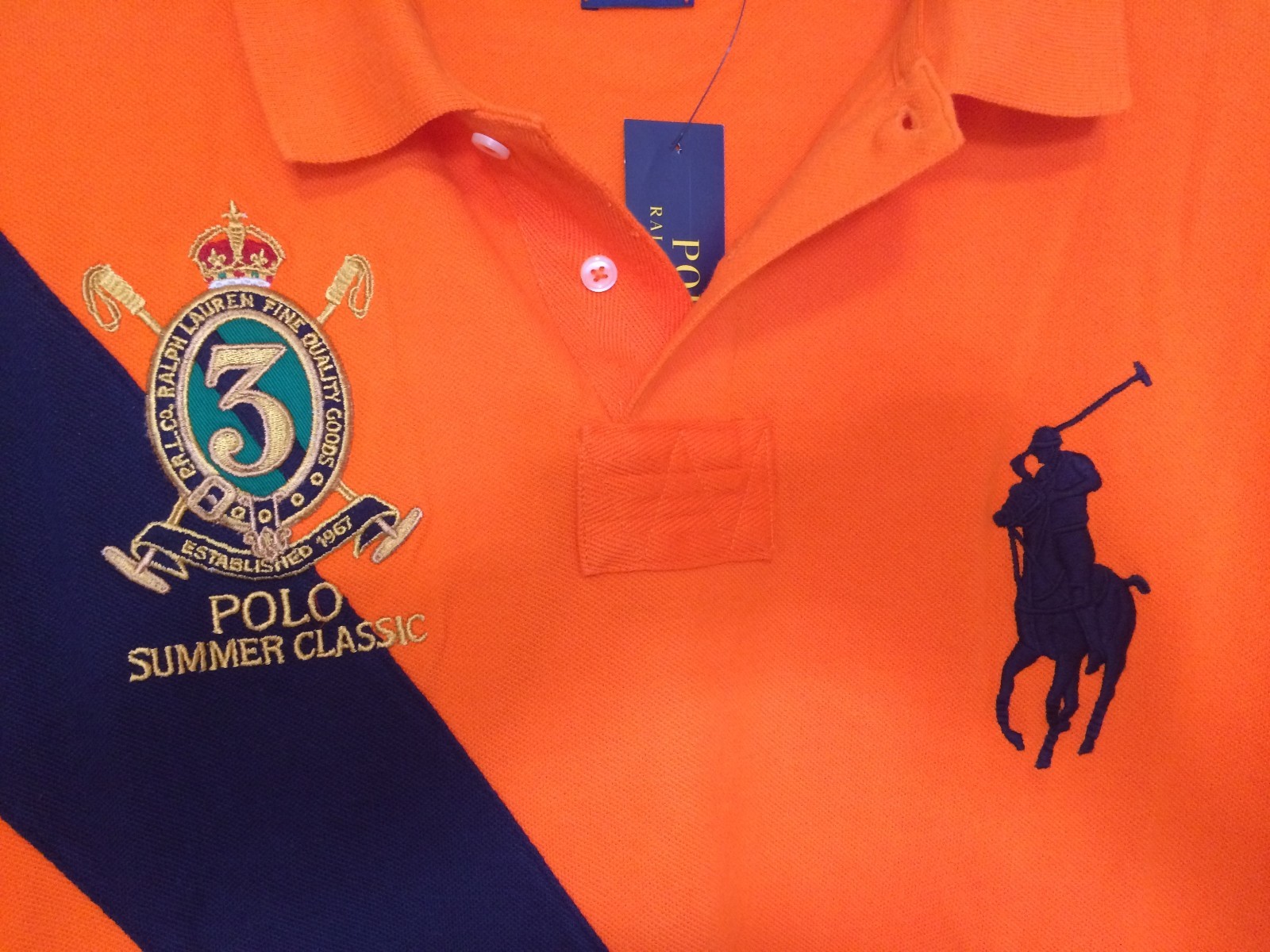 NWT XXL POLO RALPH LAUREN RLPC CUSTOM FIT PRL ORANGE NAVY BLUE MESH ...