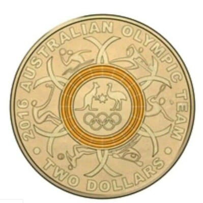 2016 Australia $2 coin Olympic Team $2 colour coin-Yellow Ring UNC ...