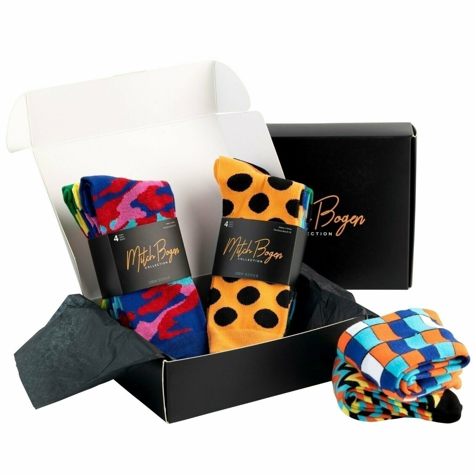 Mitch Bogen Mens Cotton Dress Socks Colorful Fashion Crew Socks 8 Pack ...