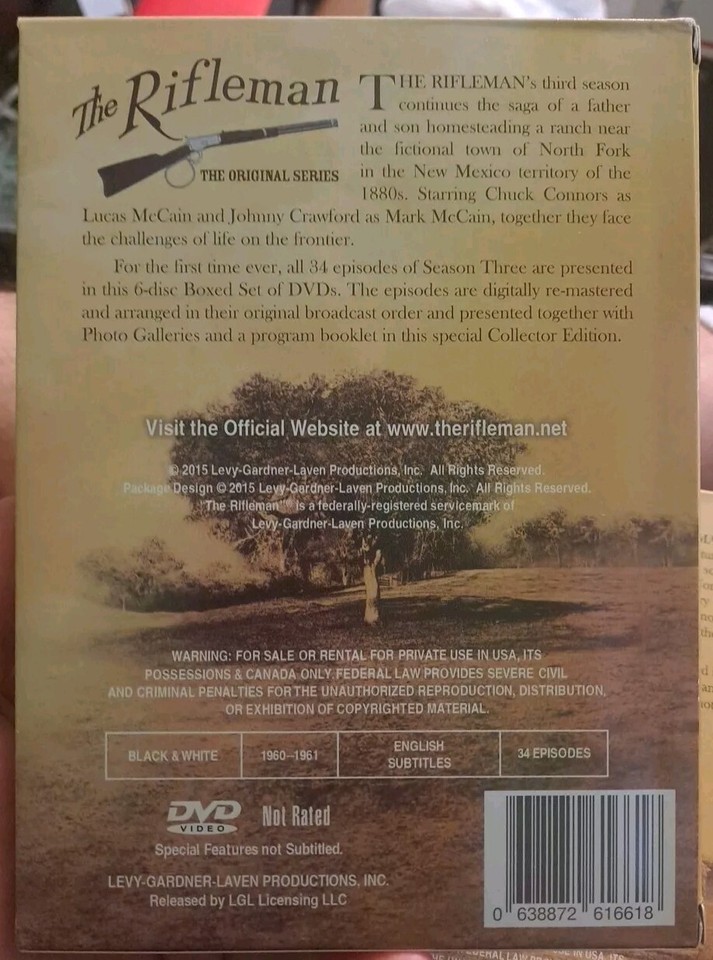The Rifleman Collector Edition Season 3 (Episodes 77 - 110) DVD Box Set ...