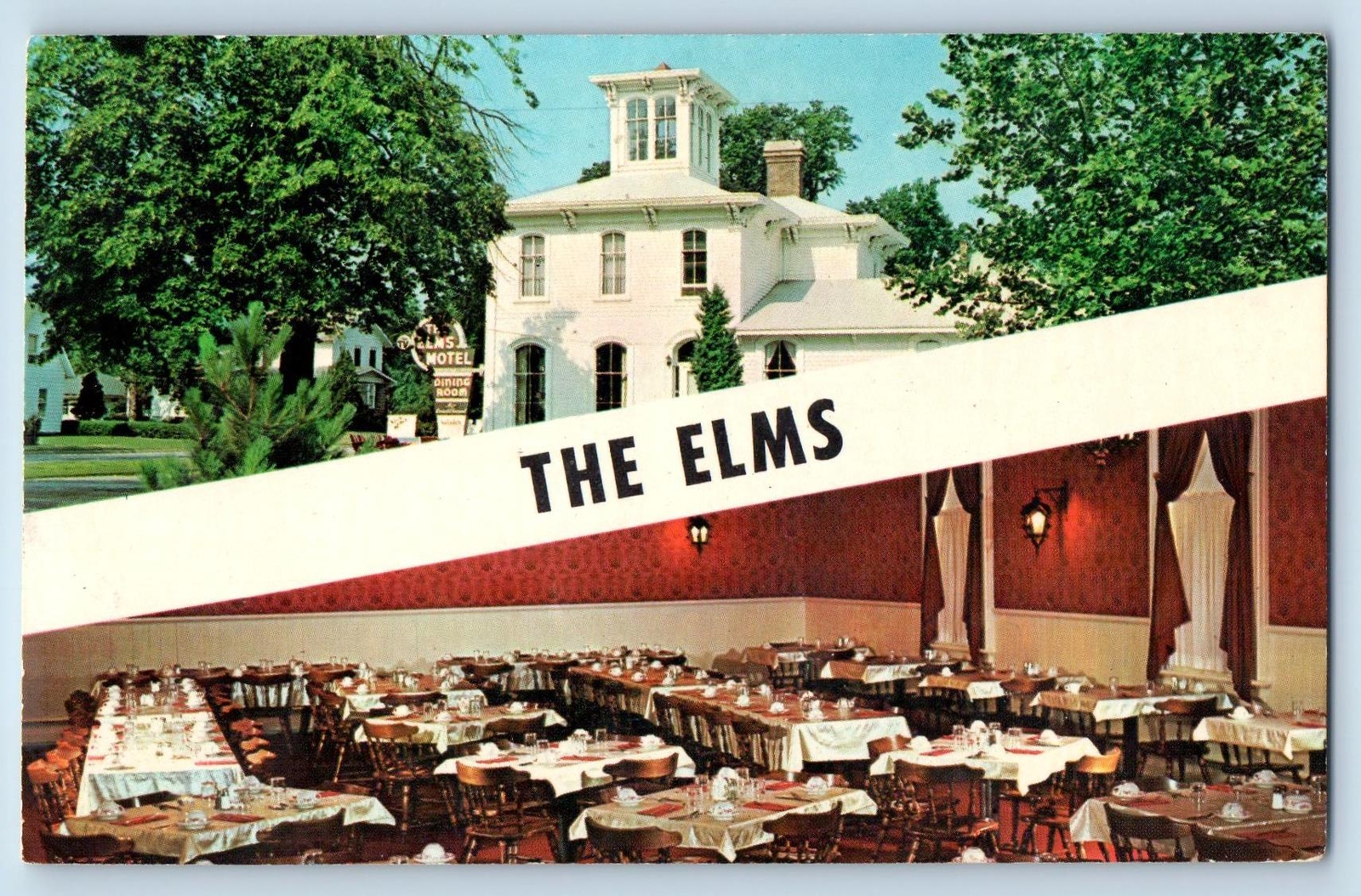 c1950 The Elms Motel & Dining Room Building Multiview El Paso Illinois ...