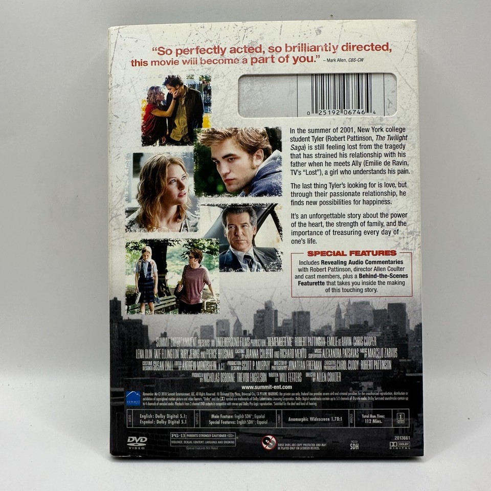 Remember Me DVD With Free Poster - Robert Pattinson Emilie De Ravin ...
