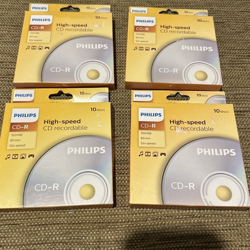 4 New PHILIPS Bundle CD-R 700MB 80 MIN 52X Speed 10 discs Recordable ...