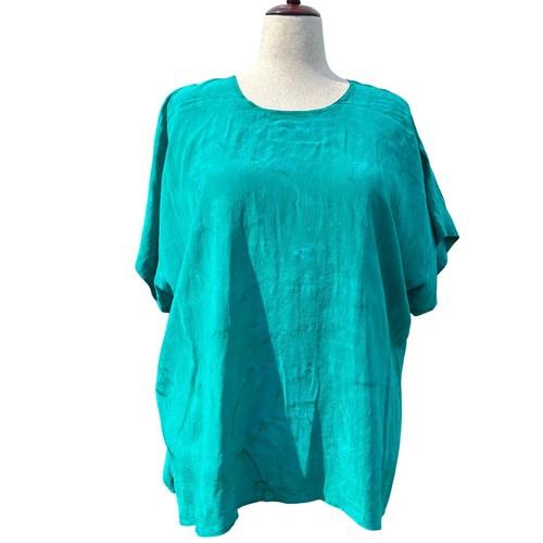 Silk Bijoux Teal Hand Painted Silk Top Wms Size XL Wearable Art Short ...