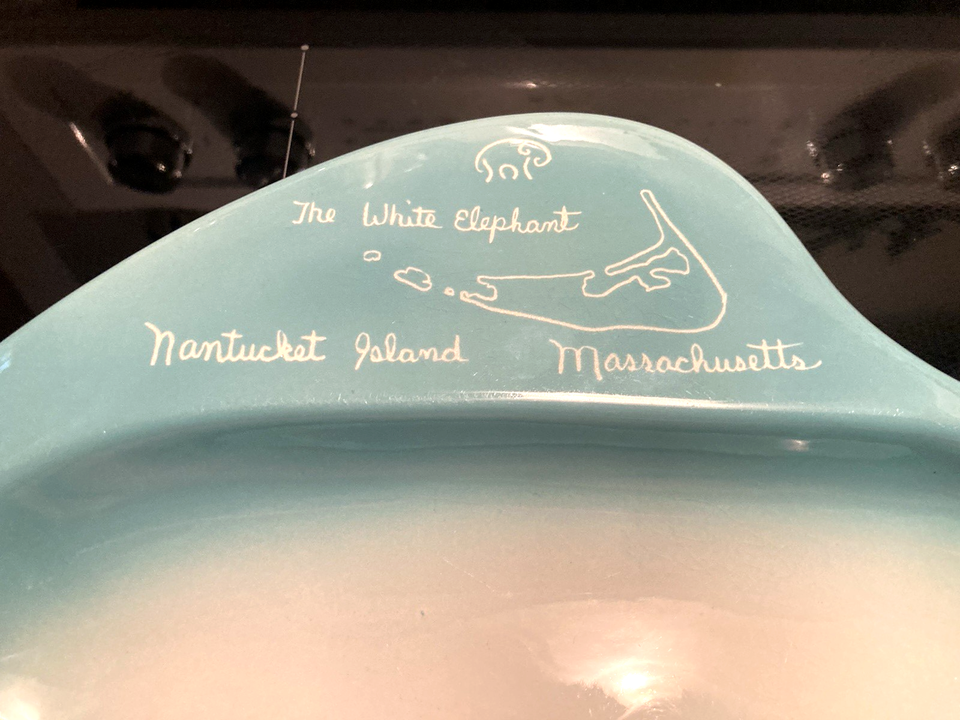Nantucket Old Spouter Pottery MCM Blue Green White Elephant Ashtray ...