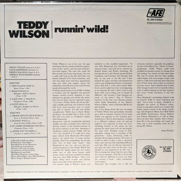 Teddy Wilson, Runnin' Wild, (LP), NM or M-, 3614737686 | eBay